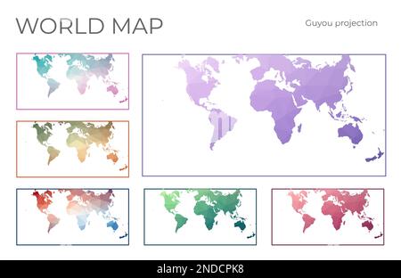 World contour. Guyou hemisphere-in-a-square projection. Plain world geographical map with ...