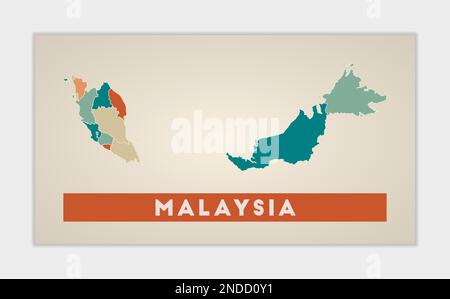 Malaysia map. Country poster with regions. Shape of Malaysia with ...