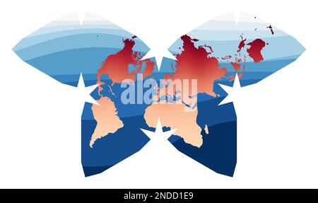 Vector world map. Steve Waterman's butterfly projection. Plain world ...