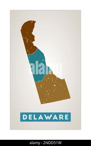 Delaware vintage map. Grunge map of the US state with distressed ...