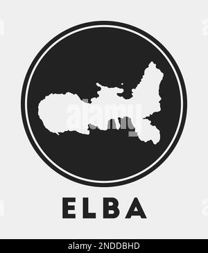 Elba badge. Map of the island with beautiful geometric waves and ...