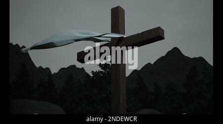 Holy dark cross with raindrops on rainy day at jerusalem hill to mourn ...