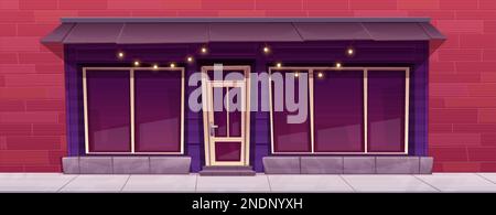 Traditional store facade with door and big window, showcase. Shop front ...