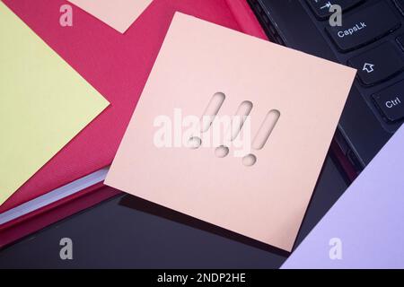 Exclamation mark. Text on adhesive note paper. Event, celebration ...