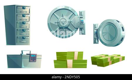 Bank vault with open and closed doors realistic set of isolated safes ...