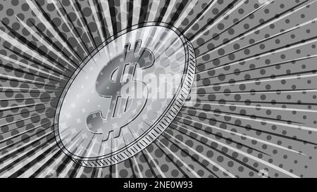 Coin with the sign of dollar USD styled for the 80s retro in green ...