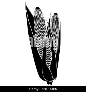 Silhouette corn cob with grains and leaves isolated on white background ...