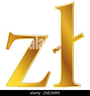 Polish zloty PLN currency sign black silhouette front view isolated on ...