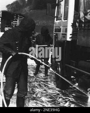 A fire truck from the Chernobyl Nuclear Power Plant sits at a vehicle ...
