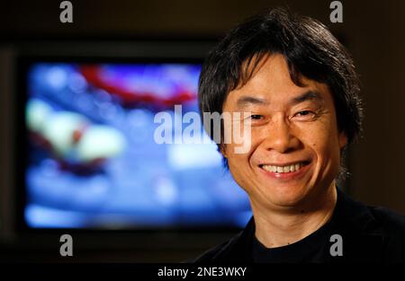 Japanese video game designer and producer Shigeru Miyamoto makes an ...
