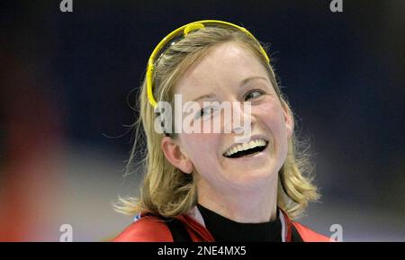 Monique Angermuller, of Germany, reacts after her heat in the women's ...