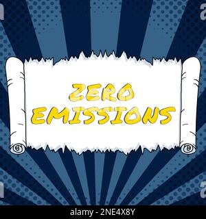 Sign displaying Zero Emission, Business overview refers to an engine ...