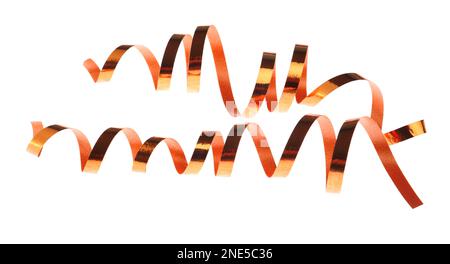 Shiny serpentine streamers on white background. Festive decor Stock ...