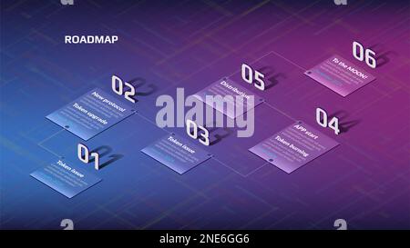 Isometric roadmap for blockchain or cryptocurrency project with cubes and copy space ...