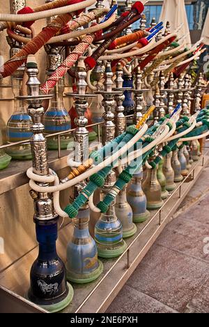 UAE, Dubai, Shisha pipe smoking cafe along the Dubai Marina Beach area ...