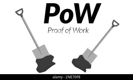Black text PoW Proof of Work with shadows isolated on white background ...