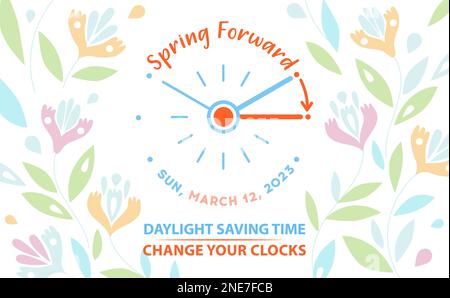 Daylight Saving Time Info Banner. Spring Forward concept with clock and ...