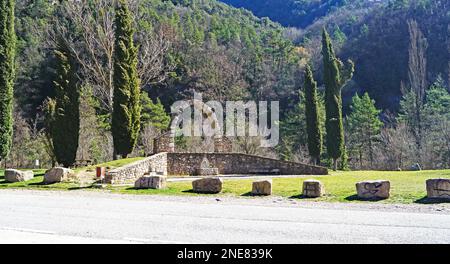 Park next to the road in Guardiola de Berga in the Bergadá region ...