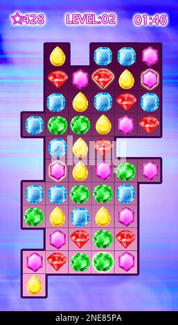 Colorful diamonds in grid, illustration. Virtual computer game Stock ...