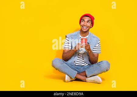 Full length photo of sweet thoughtful schoolgirl wear yellow crop top ...