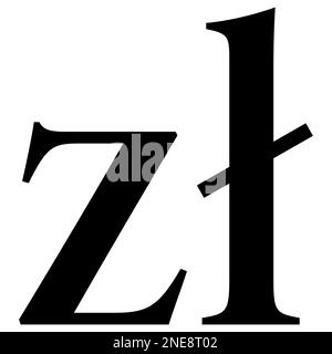 Polish zloty PLN currency sign black outline isometric top view ...