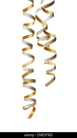 Shiny serpentine streamers on white background. Festive decor Stock ...