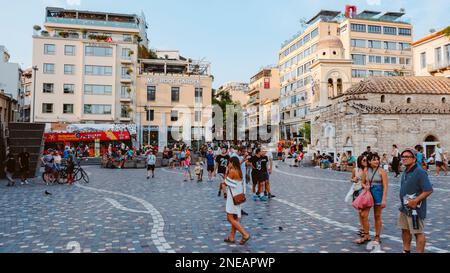 Athens, Greece - August 29, 2022: Many people walk, stand and rest in ...
