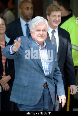 Sen. Edward M. Kennedy of Massachusetts talks with Naka Funada, speaker ...