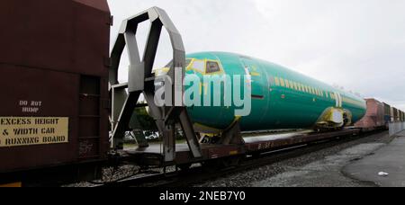 Boeing Co. 737 fuselages travel on rail cars on their way to Boeing's ...