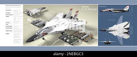 Infographic of the Grumman F-14 Tomcat, a supersonic bomber hunter of ...