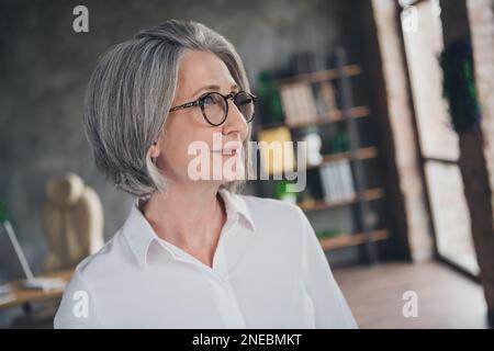 Portrait of peaceful positive lawyer lady hands hold hot tea cacao mug ...