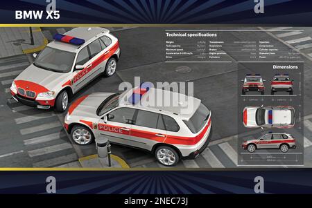 Infographic of the technical characteristics and dimensions of the ...