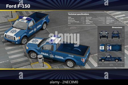 Infographic of the technical characteristics and dimensions of the ...