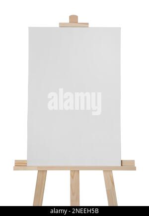 Wooden easel with blank sheet of paper isolated on white Stock Photo ...