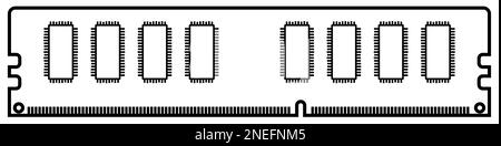 Outline RAM for desktop computer, memory stick isolated on white background. Vector clipart ...