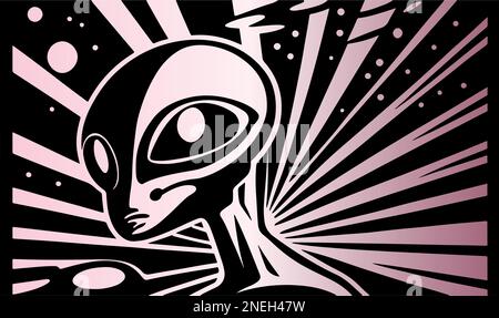 Beautiful and mysterious linocut art of an alien made for print digital ...