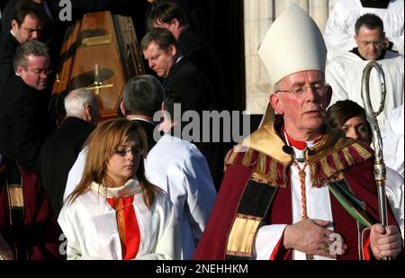 The coffin of Cardinal Cahal Daly, former Catholic Primate of all ...