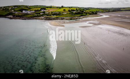 Inchydoney Beach on a cloudy day, top view. Seaside landscape. The ...