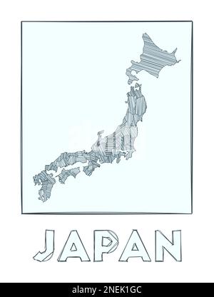 Japan outline map with the handwritten country name. Continuous line ...