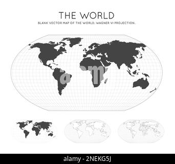 Map of the World. Wagner VI projection. Globe with latitude and ...