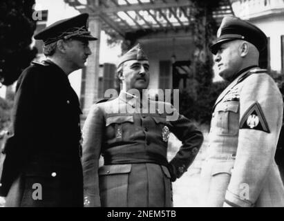 Francisco Franco with Benito Mussolini and Serrano Suner, 1941 Stock ...