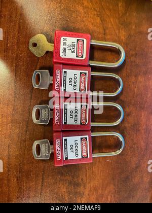 Red Lock out tag out locks locks . High quality photo Stock Photo - Alamy