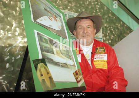 Water speed record holder Ken Warby displays his new boat 'Aussie ...
