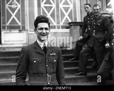 Flight Lieutenant James Brindley Nicolson shooting down a Messerschmitt ...