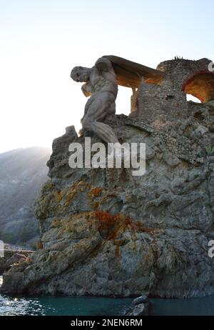 The statue of the giant Neptune in Monterosso al Mare, Italy Stock ...