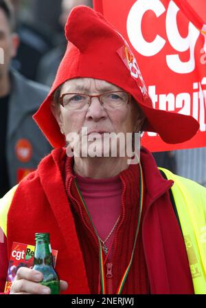 A demonstrator wears Phrygian cap, symbol of the French Revolution, in ...