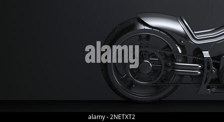 closeup black motorcycle in the dark side view. 3d rendering Stock ...