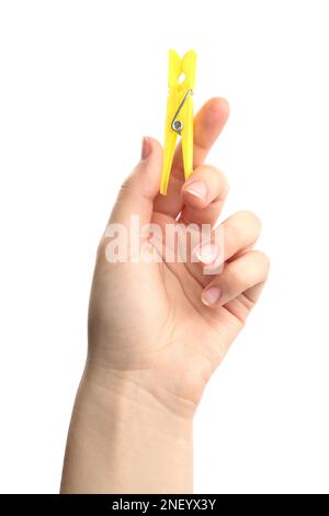 Plastic clothespin on white background Stock Photo - Alamy
