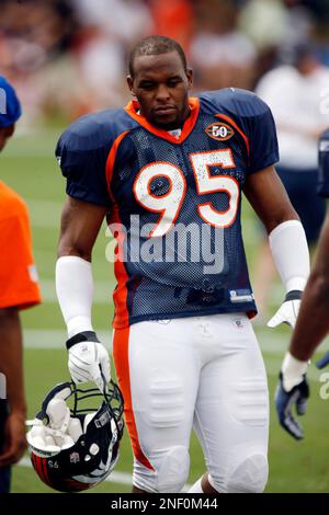 Denver Broncos linebacker Darrell Reid takes part in drills during ...