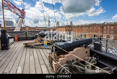 12-pounder gun on forcastle of museum ship HMS Victory, Portsmouth ...